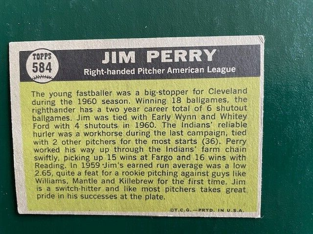 Jim Perry Topps 1961 #584, Sporting News All-Star High Number | eBay