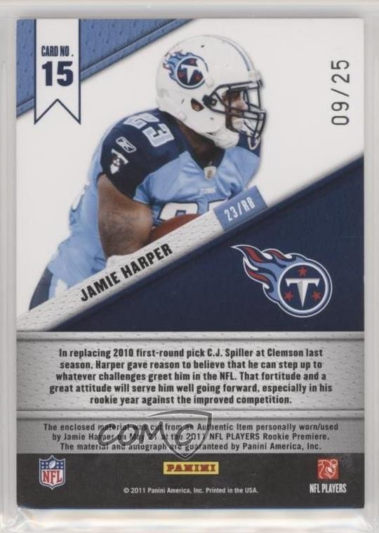 2011 Certified Die-Cut Jersey Number Prime Signatures /25 Jamie Harper Auto RC | eBay