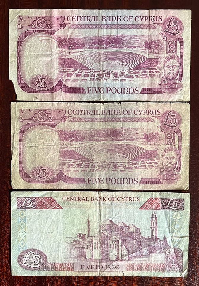 Cyprus Ref D612 - 3 x 5 Cyprus Pounds Banknote | eBay
