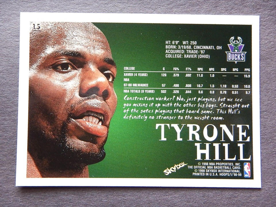 Tyrone Hill #15 NBA Hoops 1998 Basketball Card (Milwaukee Bucks) LN | eBay