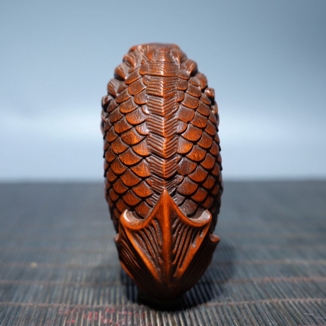 Vintage Chinese Wooden Carved Boxwood Dragon Fish Statue Wood Figurine ...