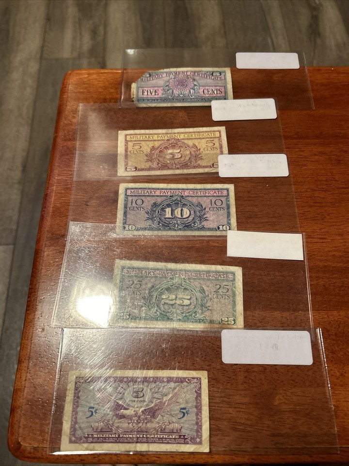 USA Military Payment Certificate Lots Of 5 Notes 5 10 20cents M43 44 45 ...