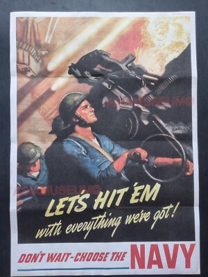 1944 WW2 USA AMERICA LET'S HIT 'EM NAVY RECEUITMENT GUNS SHIP ...