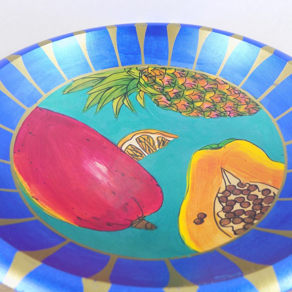 Janis Childs Hand Painted Wood Fruit Bowl Key West Florida 10" x 2.75 ...