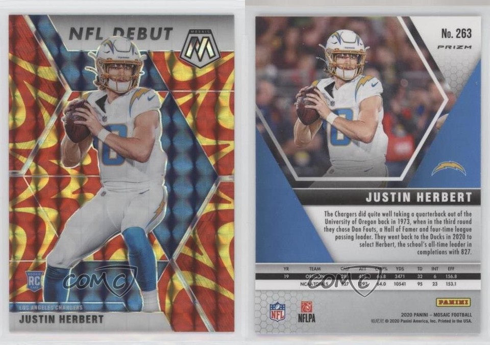 2020 Panini Mosaic NFL Debut Reactive Gold Prizm Justin Herbert Rookie ...