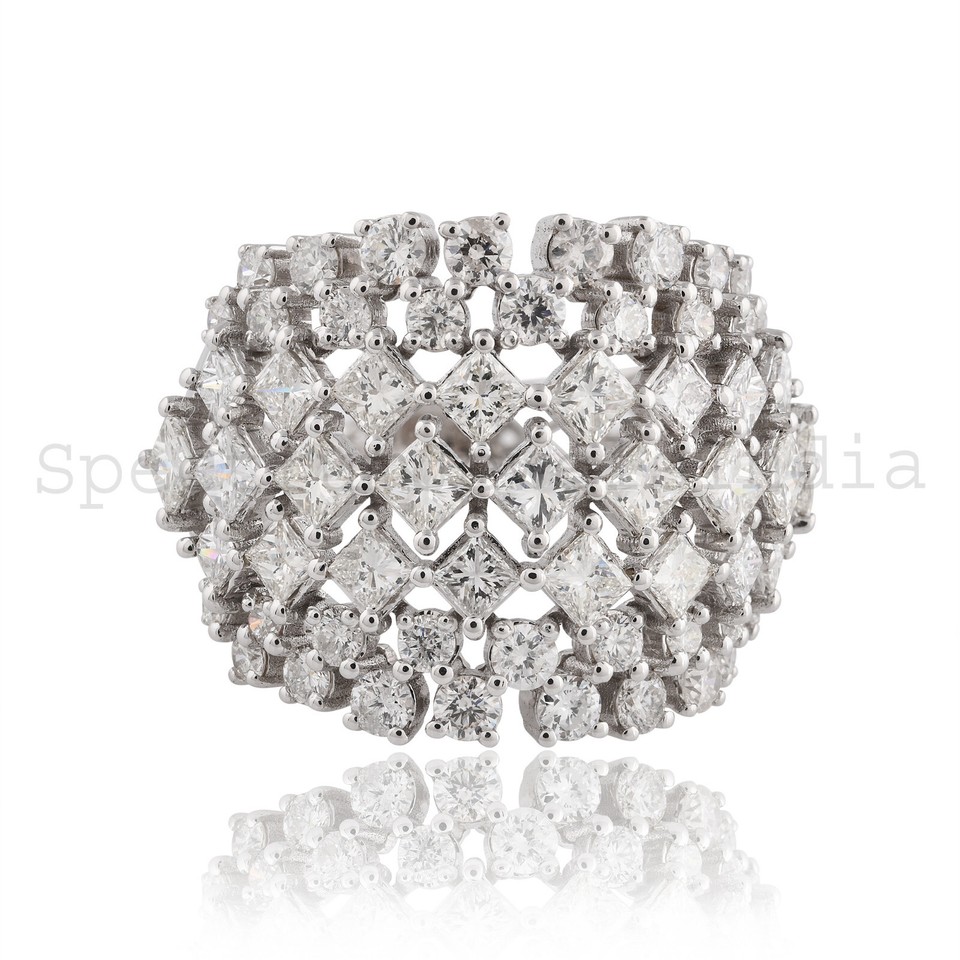 3.50 Ct Natural SI Clarity H Color Diamond Cluster Cocktail Ring 18k ...