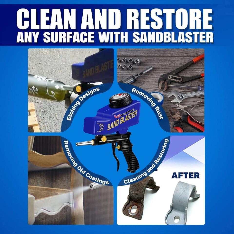 Sand Blaster Gun Kit Sandblasting Tool Portable Soda Blaster for Air ...