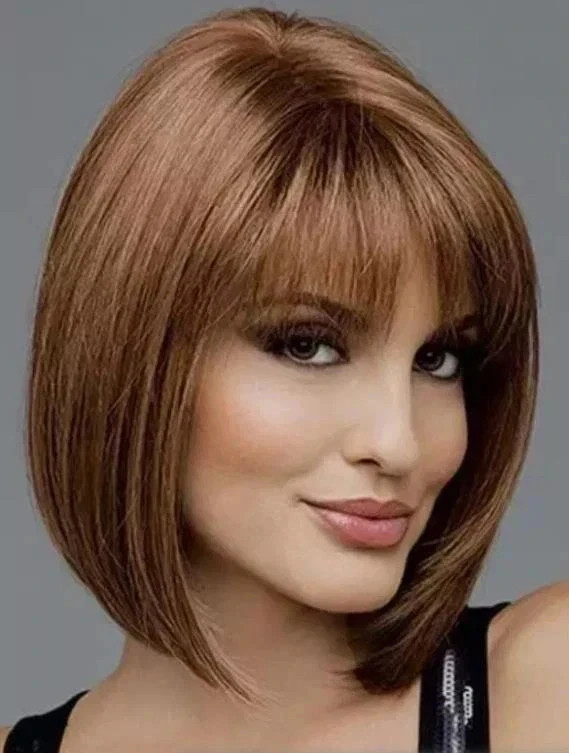 Light Brown Short Hairstyles Women's Natural BOB Real Human Hair Wig 10 ...
