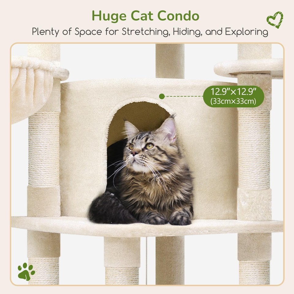 Corner Cat Tree for Large Cats, 51in Curved Series Modern Cat Tower for ...