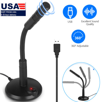 USB Computer Mini Condenser Microphone Stand Recording Mic For PC ...