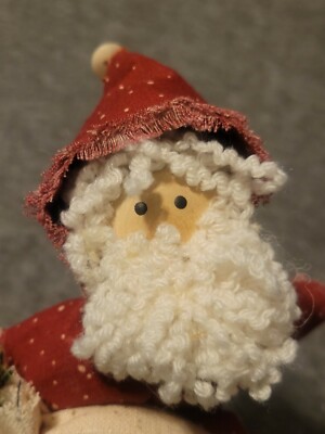 Handmade wood and Cloth Santa Christmas Holiday Decoration | eBay