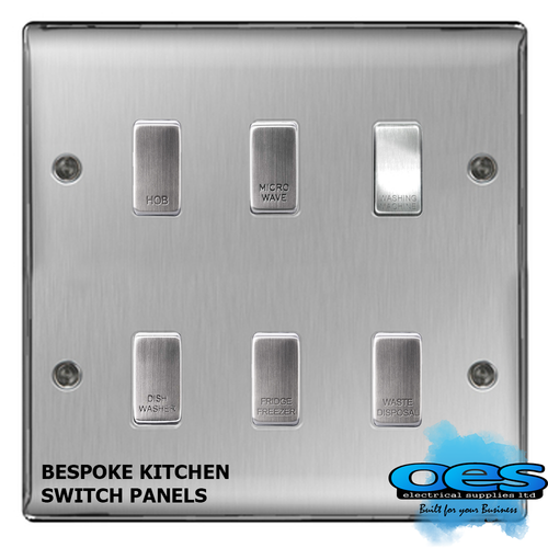 BG BESPOKE 6 GANG GRIDSWITCH KITCHEN SWITCH PANEL BRUSHED STEEL/SATIN ...