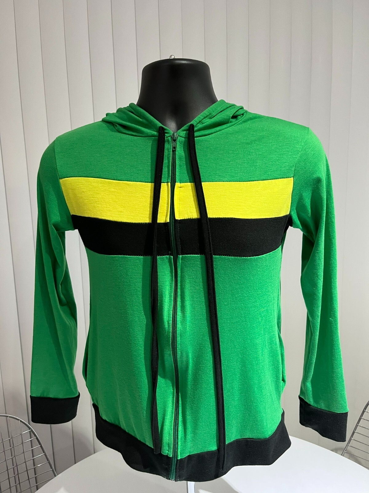 Vintage Neon Lime Green Yellow Black Color Block Unisex Full Zip Hoodie ...