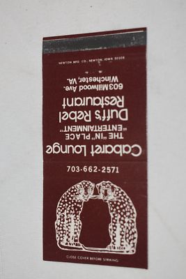 Duff's Rebel Restaurant Winchester VA Brown 30 Front Strike Matchbook ...