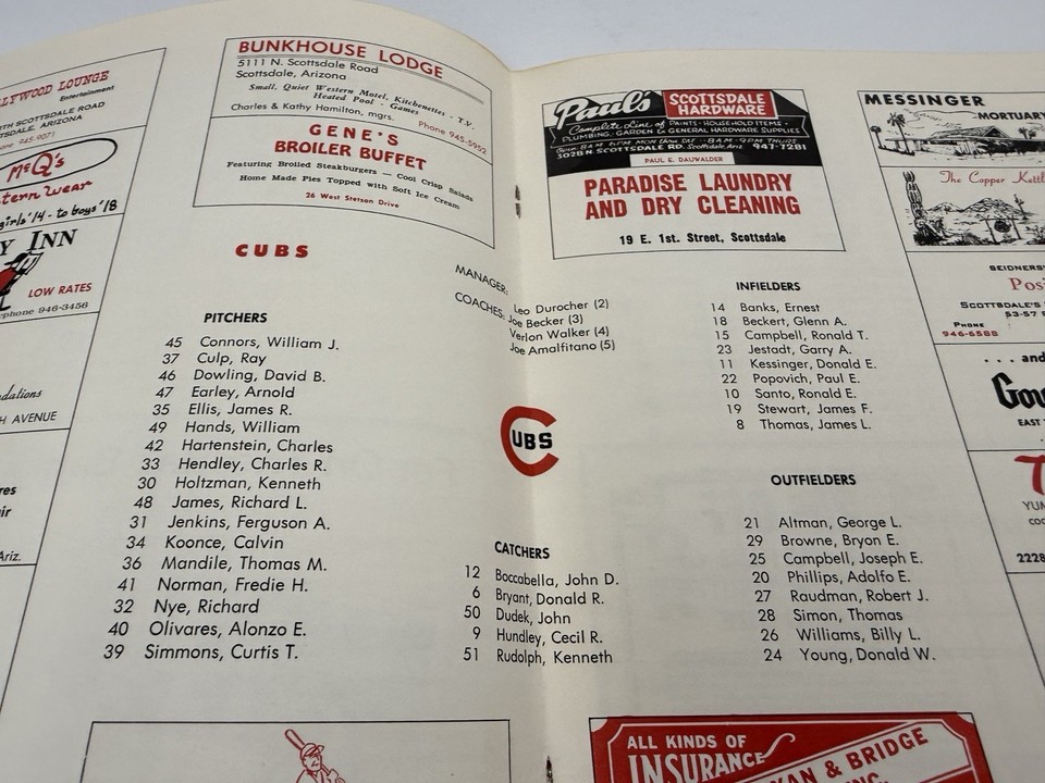 1967 Chicago Cubs Giants Spring Training Scorecard Program 1st year ...