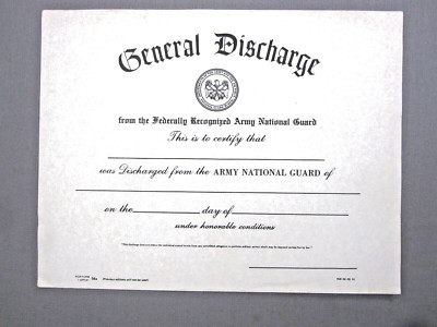 BLANK - GENERAL Discharge Certificate for Army National Guard - 1991 | eBay