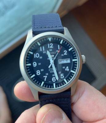 Seiko 5 Sports SNZG11J1 Military Blue Nylon Automatic Made In Japan Men ...
