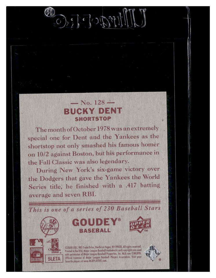 2008 Upper Deck Goudey Mini Red Backs #128 Bucky Dent | eBay