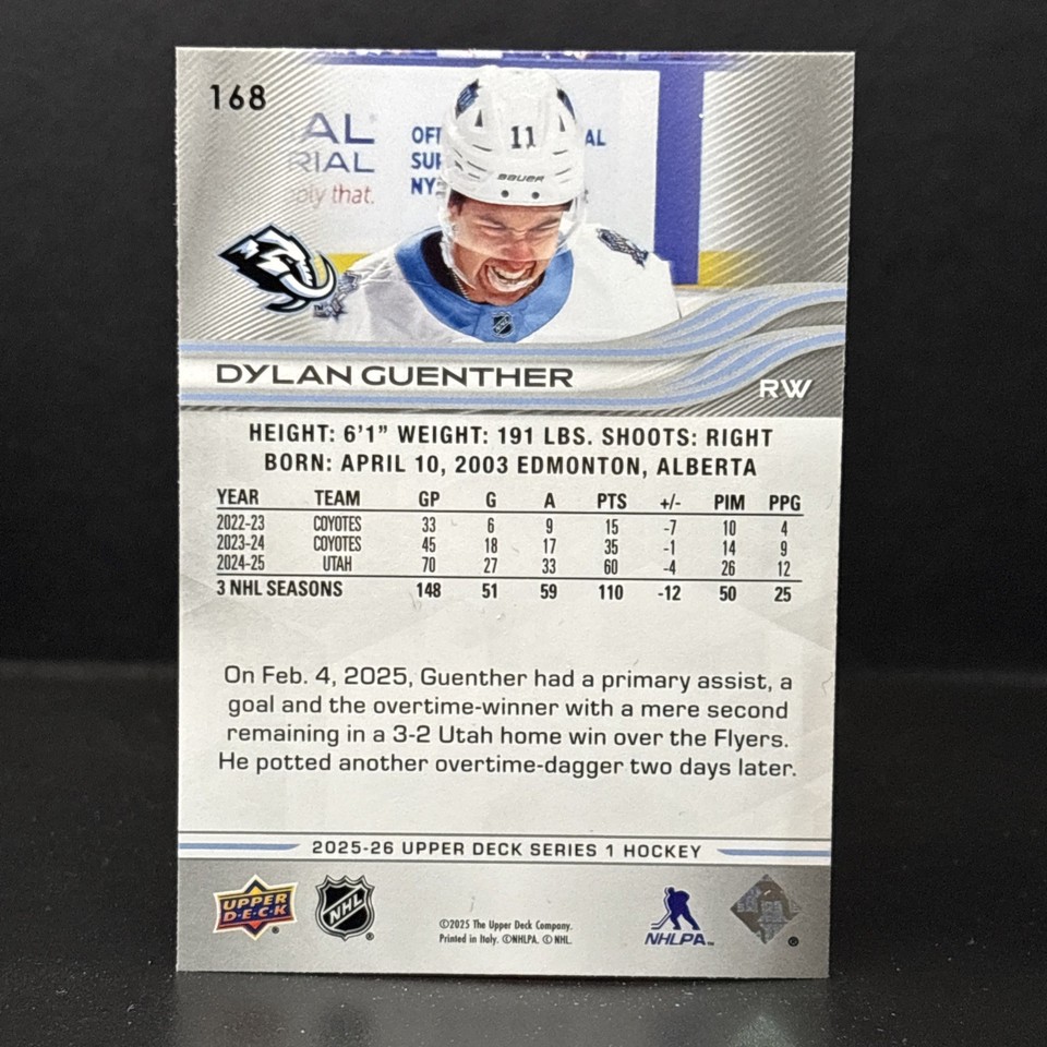2025-26 Upper Deck Series 1 Dylan Guenther - Utah Mammoth #168 base ...
