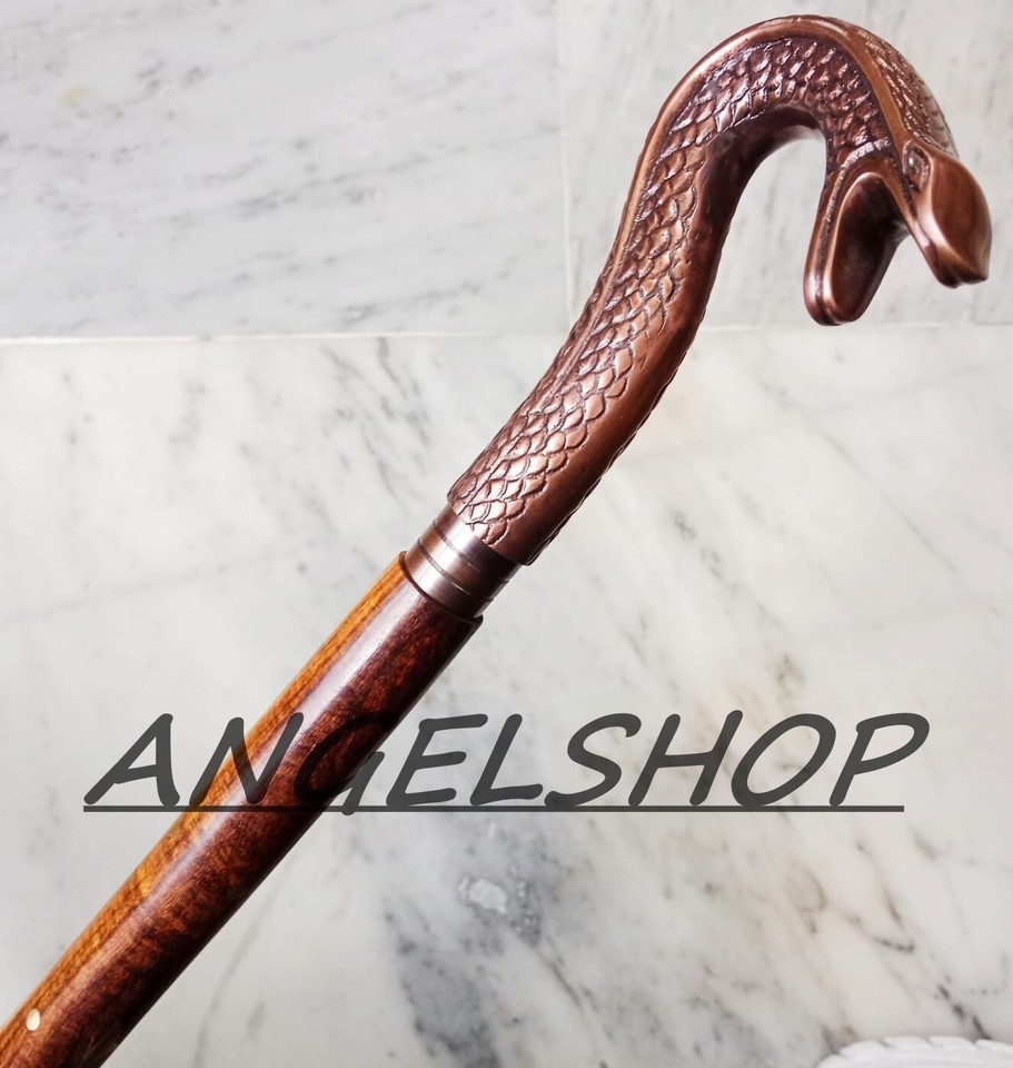 Cobra Walking Stick Cane Dark Wooden Handmade Wood Hand Carved - Snake ...
