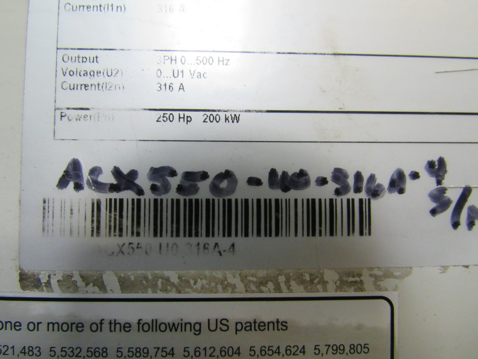 ABB ACX550-U0-316-4, VFD DRIVE, 250-hp/ 380-480V/ 316A, GOOD TAKEOUT ...