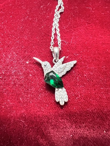 green tourmaline Hummingbird Necklace 925 Sterling Silver Chain 16 ...