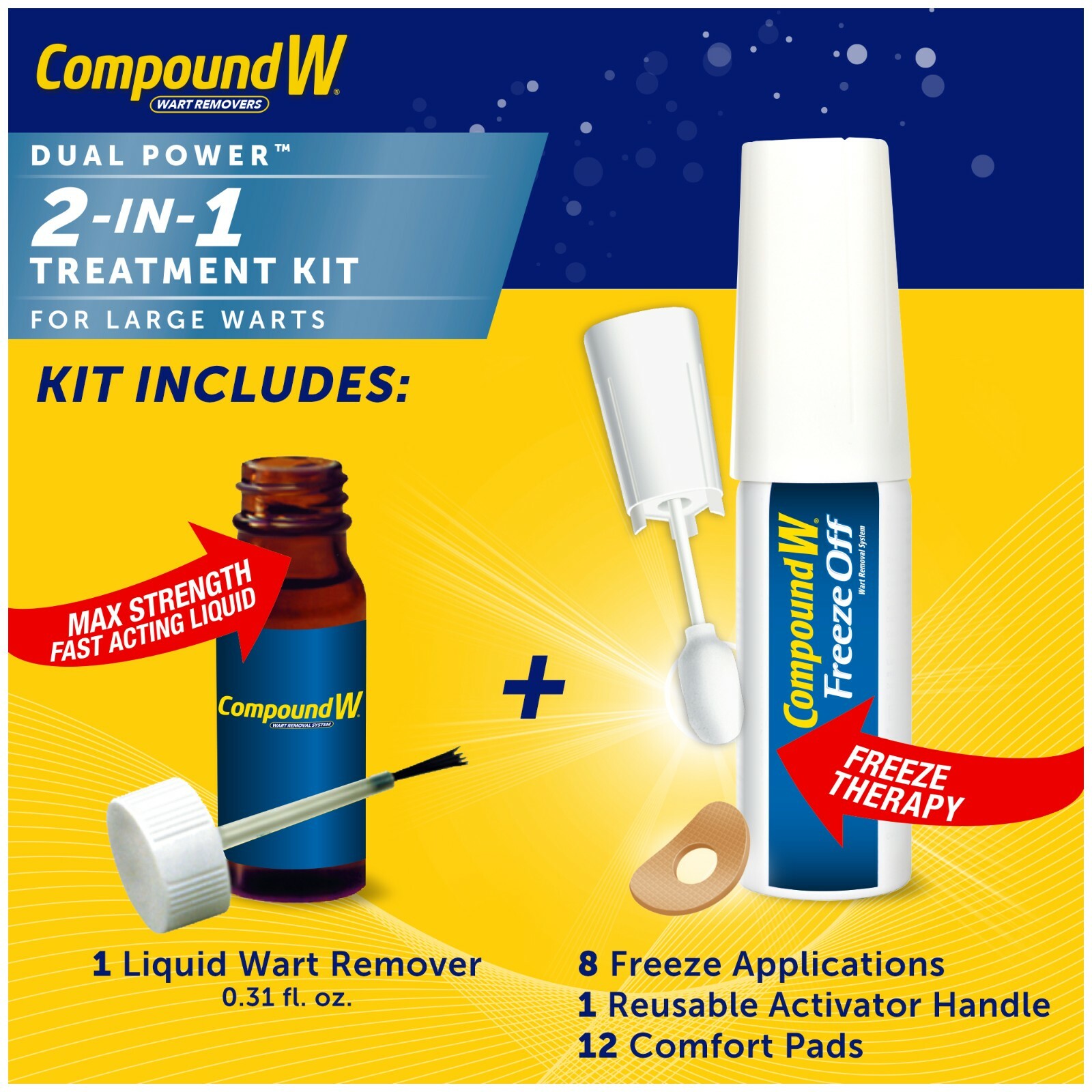 Compound W 2-in-1 Treatment Kit, Large Warts Freeze Off & Liquid Wart ...