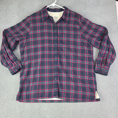 LL Bean Shirt Women's Large Plaid Utility Fleece Lined Flannel Shacket ...