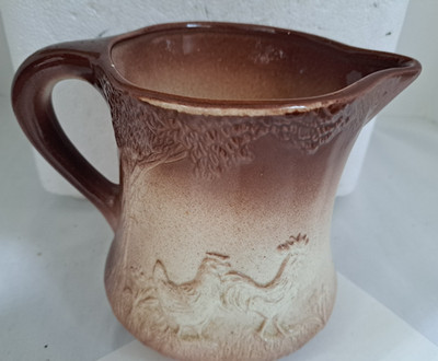 Vintage Ironstone England 1890 Brown Pitcher With Embossed chicken 6.5 ...
