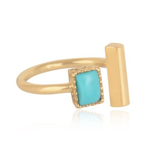 Gold Band Rectangle Gemstone Rings Turquoise Adjustable Bar Shape Women ...