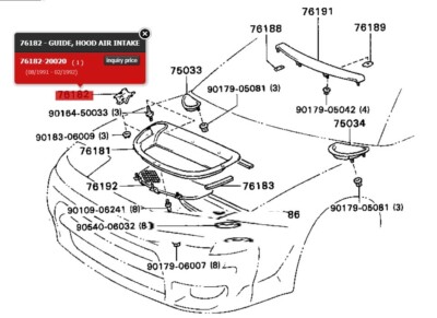Toyota Celica V st185 Carlos Sainz RC 76182-20020 - GUIDE HOOD BONNET ...