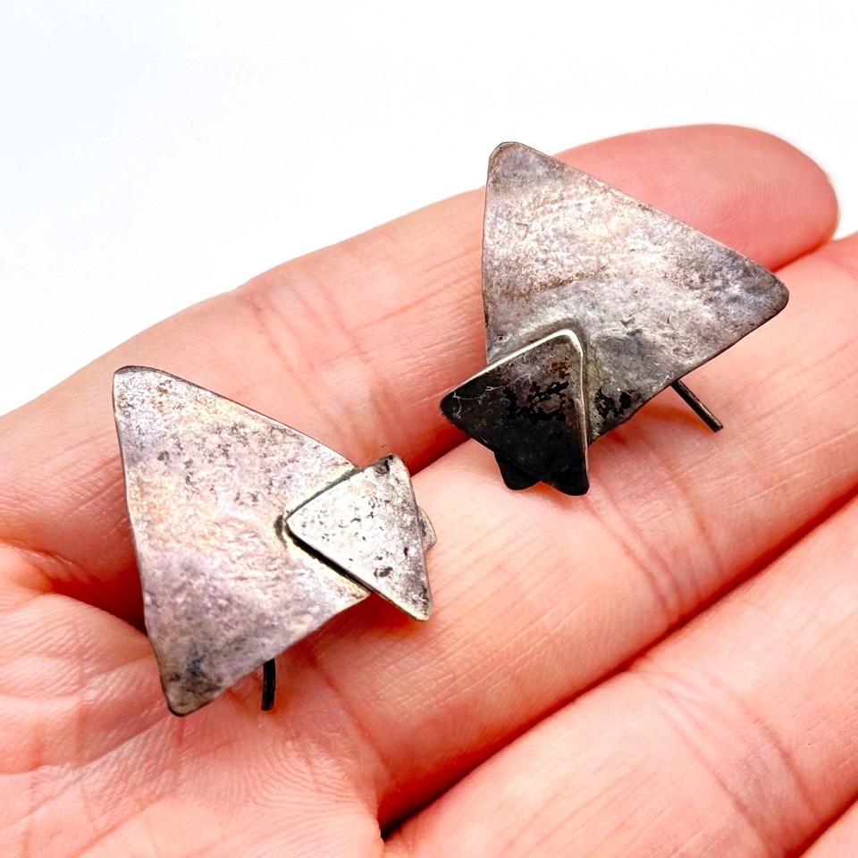 Vintage Modernist Sterling Silver Layered Triangle Earrings | eBay