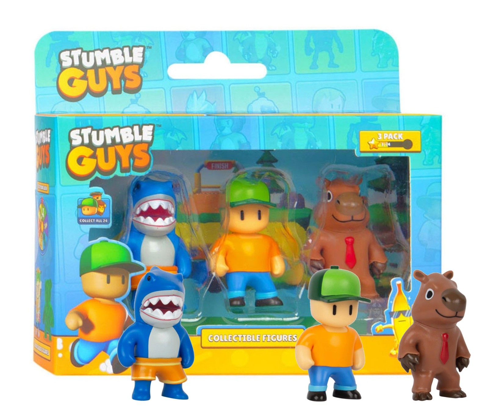 Stumble Guys 3-Pack Megalodon, Mr. Stumble, Capybara Collectible ...