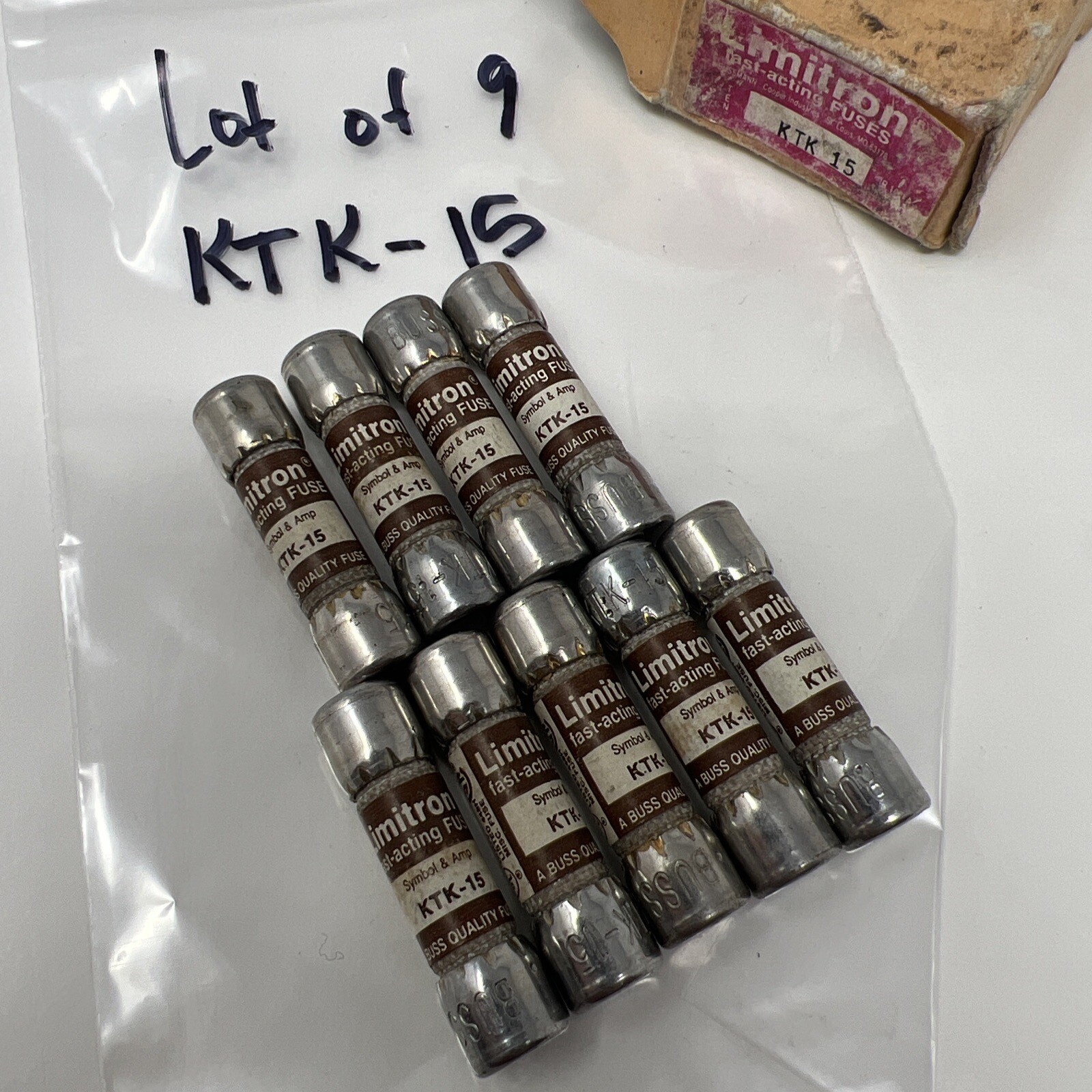 Lot of 9 Bussmann KTK-15 Fast Acting Fuse 15 Amp 600 Volt Fast Free ...