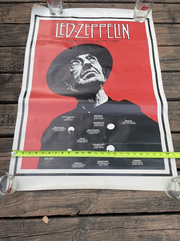 Vintage Led Zeppelin Poster Original 35”x25” Tour Over Europe 1980 Last ...