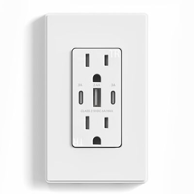 15A USB C Outlet,30W 6.0 Amp 3-Port Receptacle,Dual Type C & A Ports,UL ...