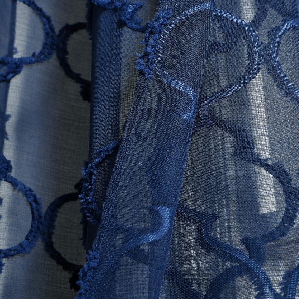 Lush Decor Navy Avon Trellis Grommet Sheer Window Curtain Panel Pair ...