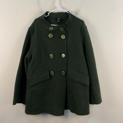 DM New York Womens XL Sweater Cardigan Jacket Boiled Wool Green Button ...
