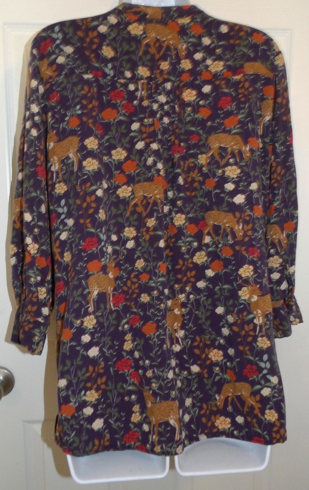 Cute Purple/Gold Print COLDWATER CREEK 3/4 Sleeve Blouse w/Tucks - XL ...
