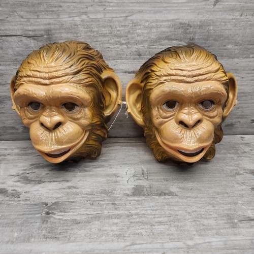 Vintage Ben Cooper Monkey Mask 1982 Plastic 80s Halloween Chimp Lot (2 ...