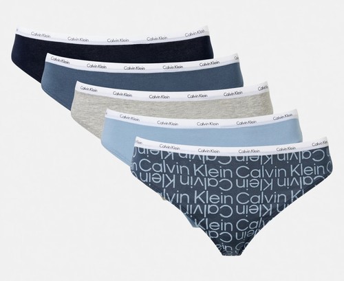Calvin Klein Women's Carousel Thongs 5-Pack-Crayon Blue/Shore Line ...