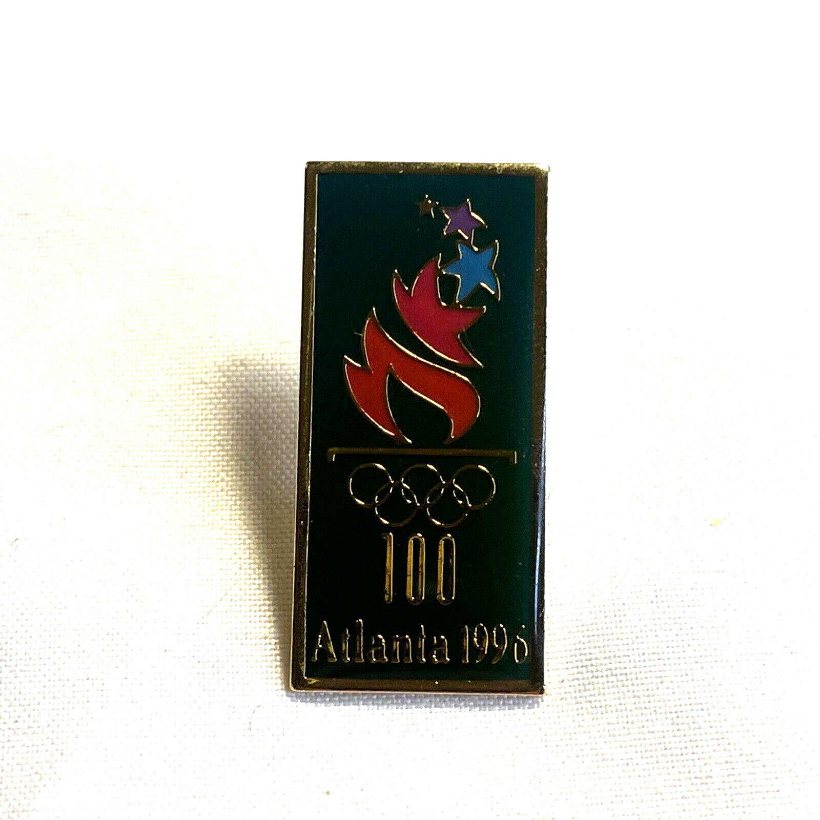 Olympic 1996 Atlanta Green Rings Lapel Pin Red Flame Collectible