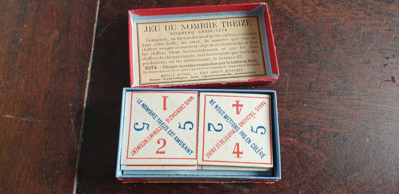 JEU ANCIEN LE NOMBRE 13 TREIZE VERS 1900 JEU DE SOCIETE POUR MALETTE ...