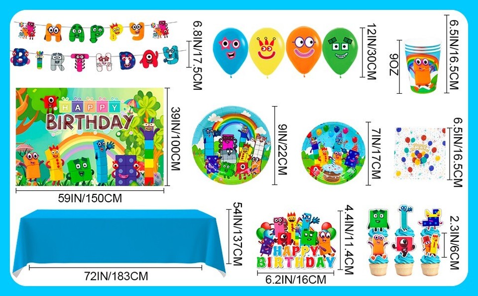 112Pcs Number Blocks Birthday Decorations Number Blocks Party Tableware ...