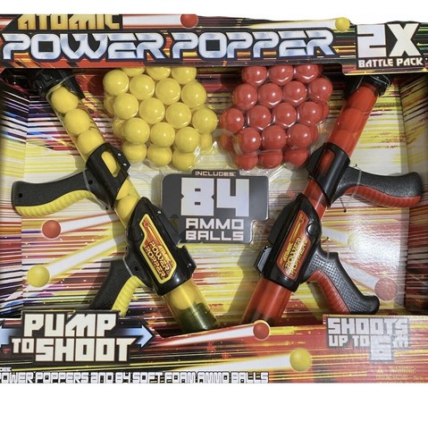 Atomic Power Popper gun 2 Battle Pack 84 Foam Ammo Soft Balls Shoot 6m ...