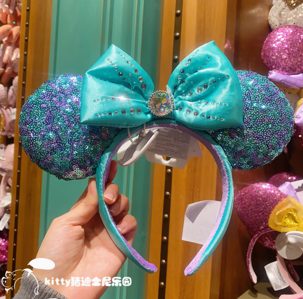 DisneyParks Minnie Mouse Blue Little Mermaid Sequin Ears Headband ...