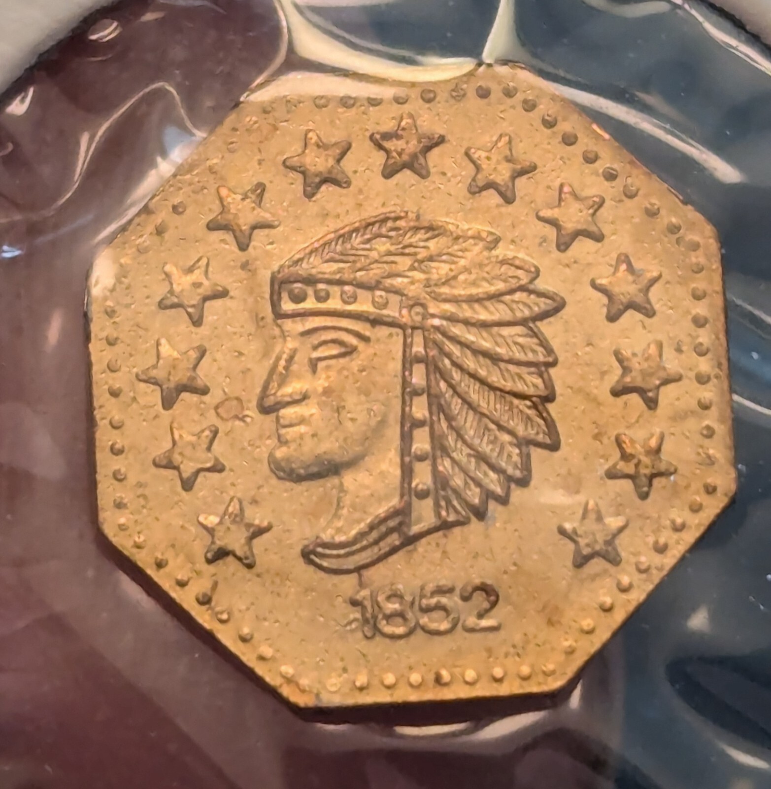 1852 California Gold Liberty Octagonal 1/2 Souvenir Token: Bear on back ...