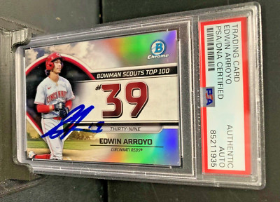Edwin Arroyo autograph signed 2023 Bowman Chrome baseball card PSA ...