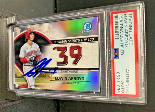Edwin Arroyo autograph signed 2023 Bowman Chrome baseball card PSA ...
