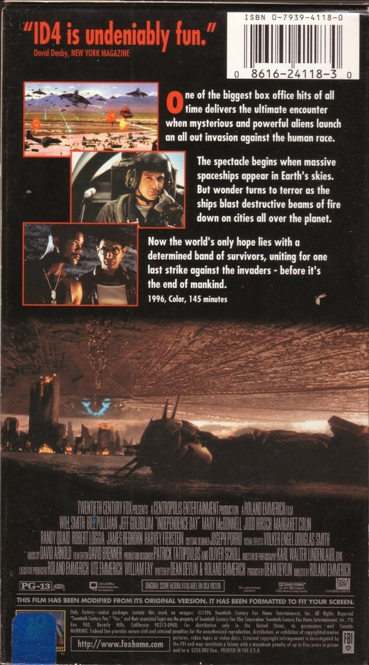 Independence Day--Will Smith--Bill Pullman--SciFi VHS Video | eBay